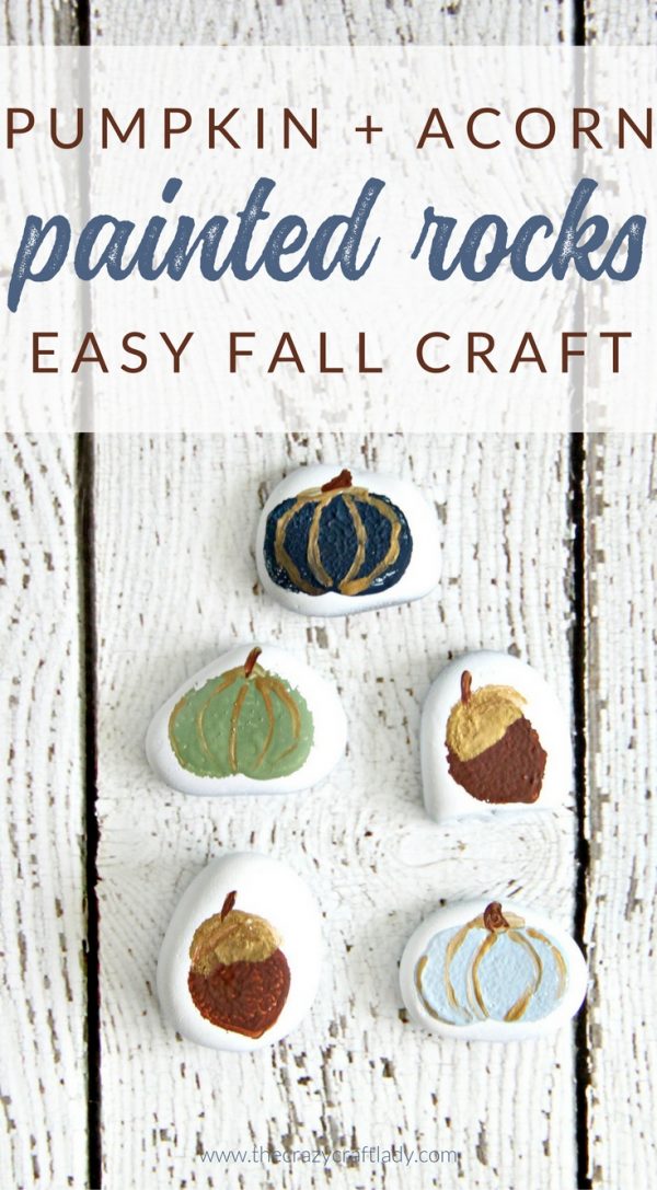 Fall Acorn and Pumpkin Painted Rocks - The Crazy Craft Lady