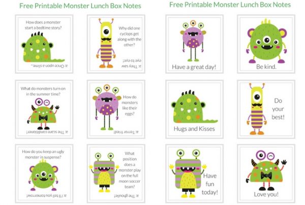FREE Printable Monster Lunch Box Notes - The Crazy Craft Lady