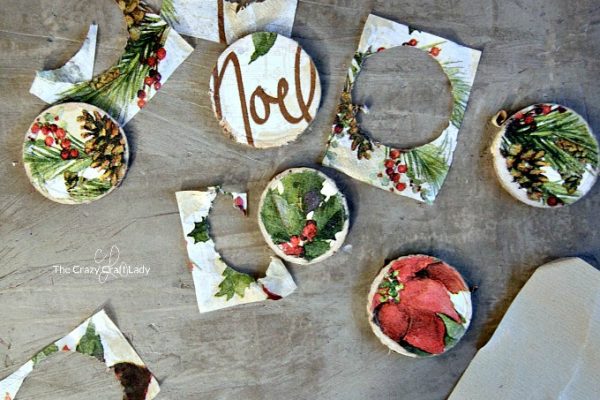 How to Make: Decoupage Ornaments with Wood Rounds and Napkins - The ...