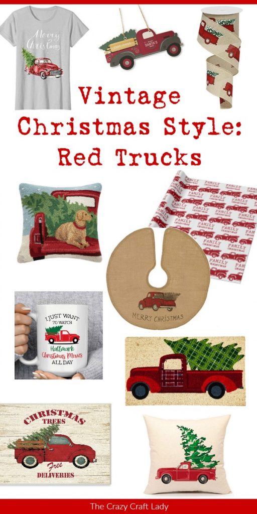 Vintage Style Finds: Red Truck with Christmas Tree - The Crazy Craft Lady