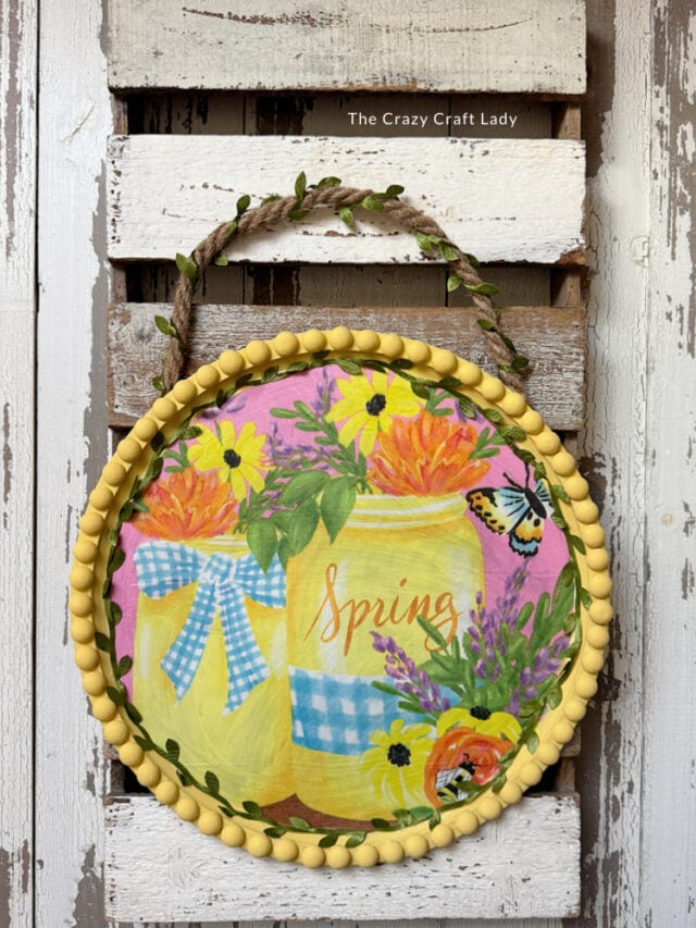 Spring Decoupage Pizza Pan Door Hanger - The Crazy Craft Lady